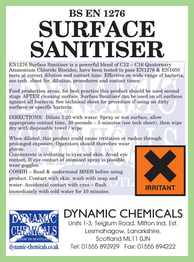 BS EN1276 KITCHEN SURFACE DISINFECTANT – SANITISER – CONCENTRATE ...