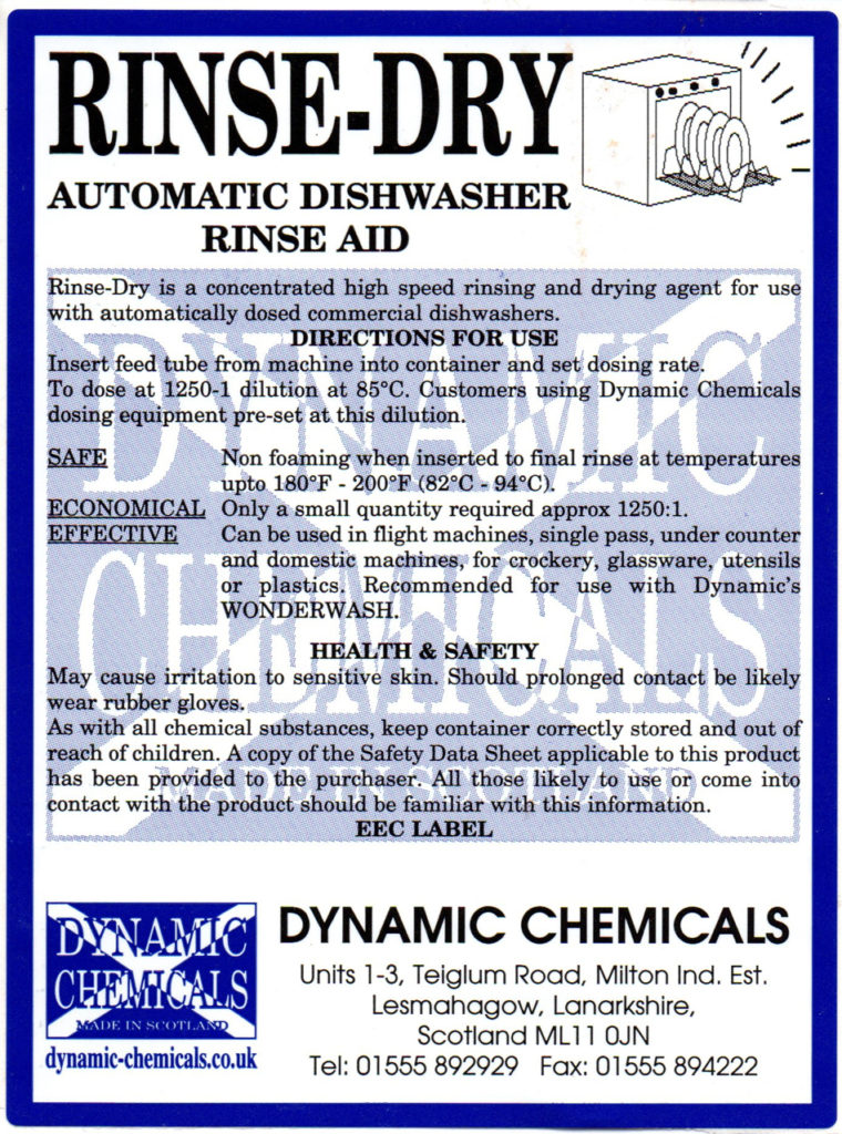 Glasswashing Cabinet machine Rinse Dry aid 5 Litre – Dynamic Chemicals